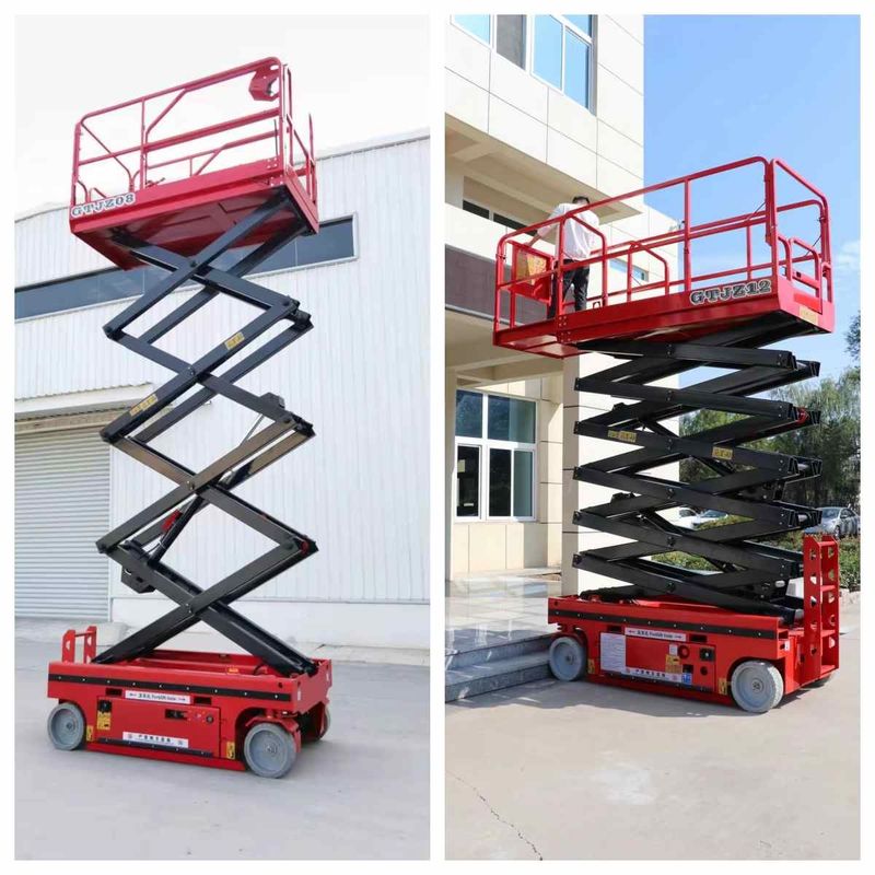 Electric Self Propelled Scissor Lift Red Scissor Lifter Platform 10m 12m
